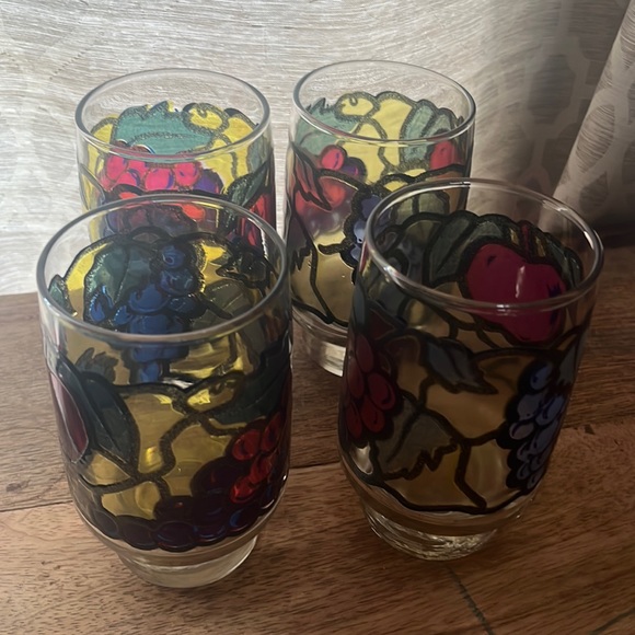 Other | Vintage 1973 Libby Stained Glass Fruit Drinking Glass Set Of 4 ...